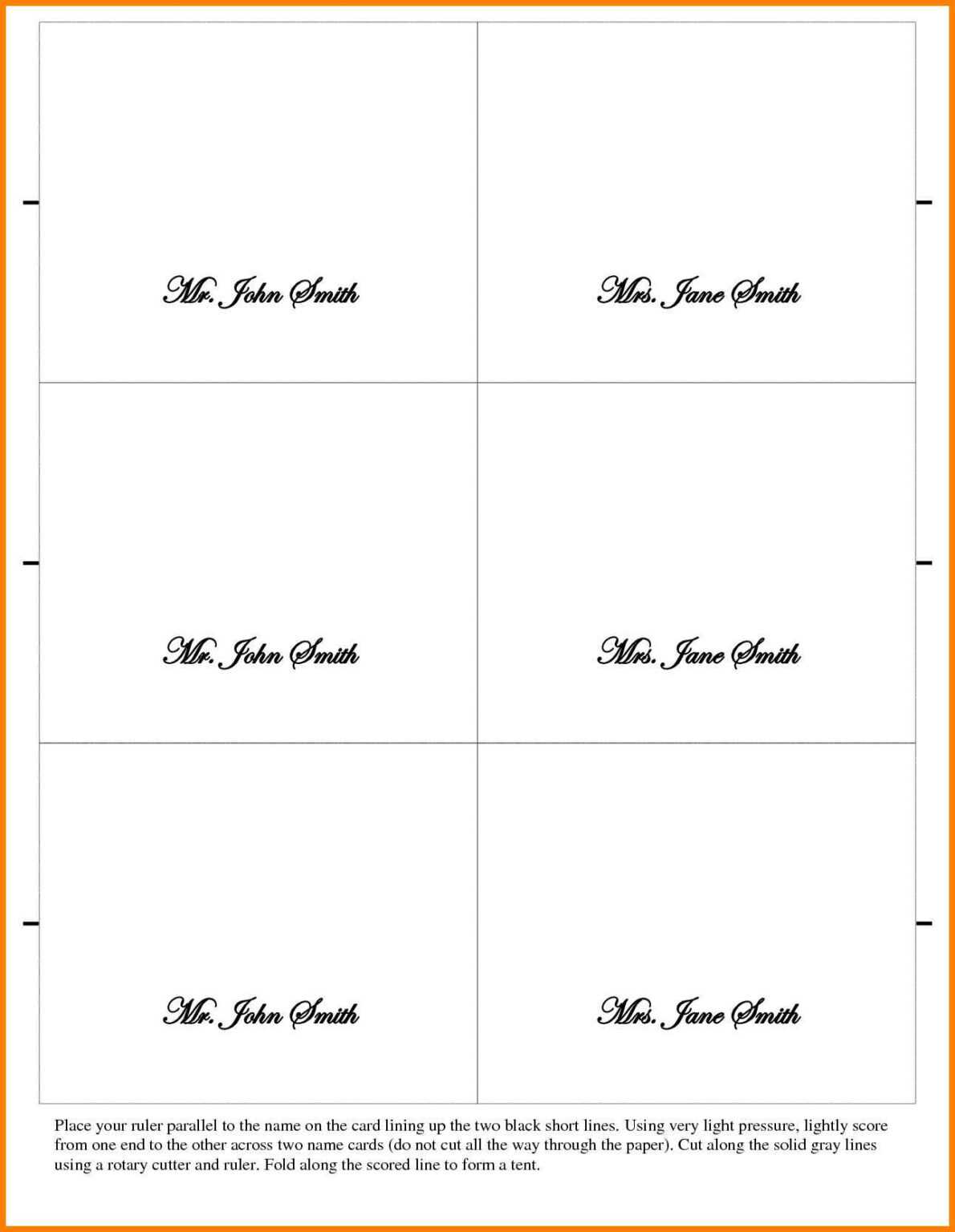 Tent Name Card Template Word Professional Template