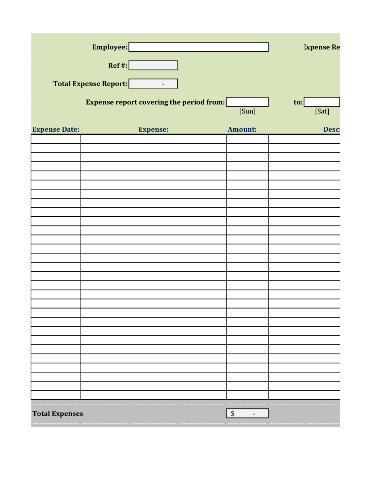 Per Diem Expense Report Template Professional Template