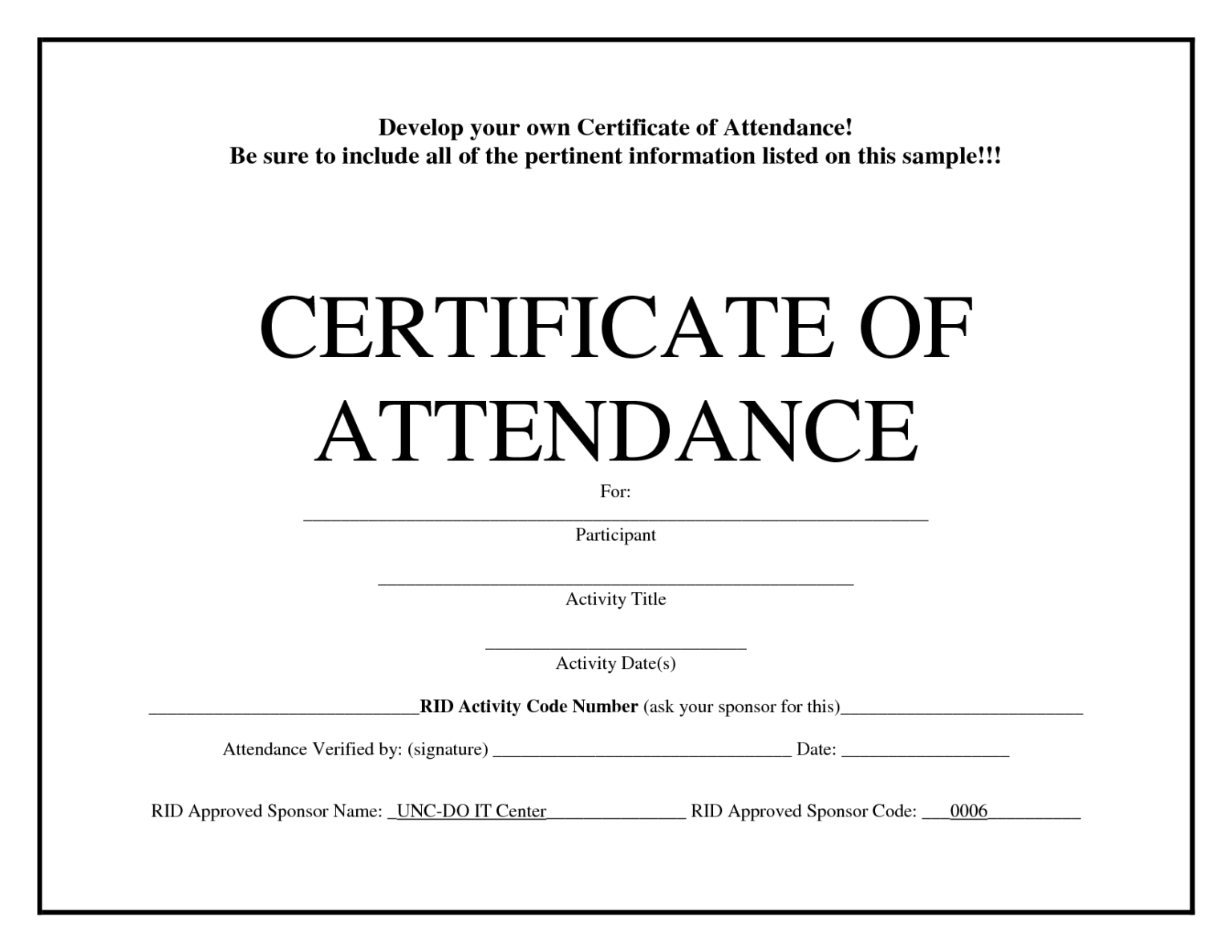 Attendance Certificate Template Word Professional Template