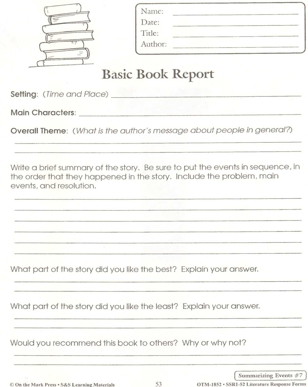 4Th Grade Book Report Template Professional Template