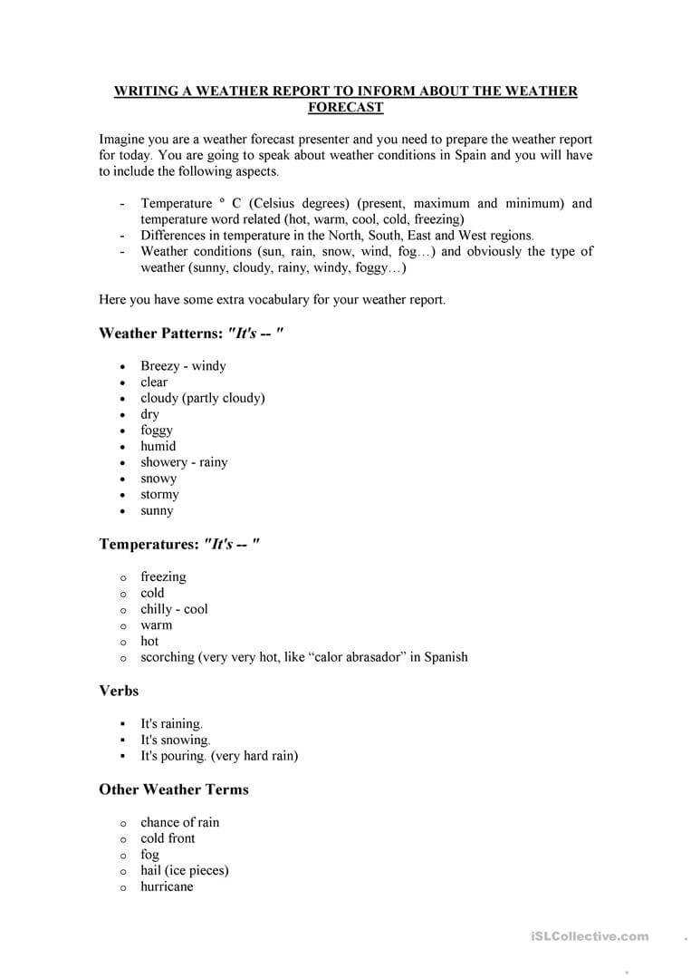 Kids Weather Report Template Professional Template
